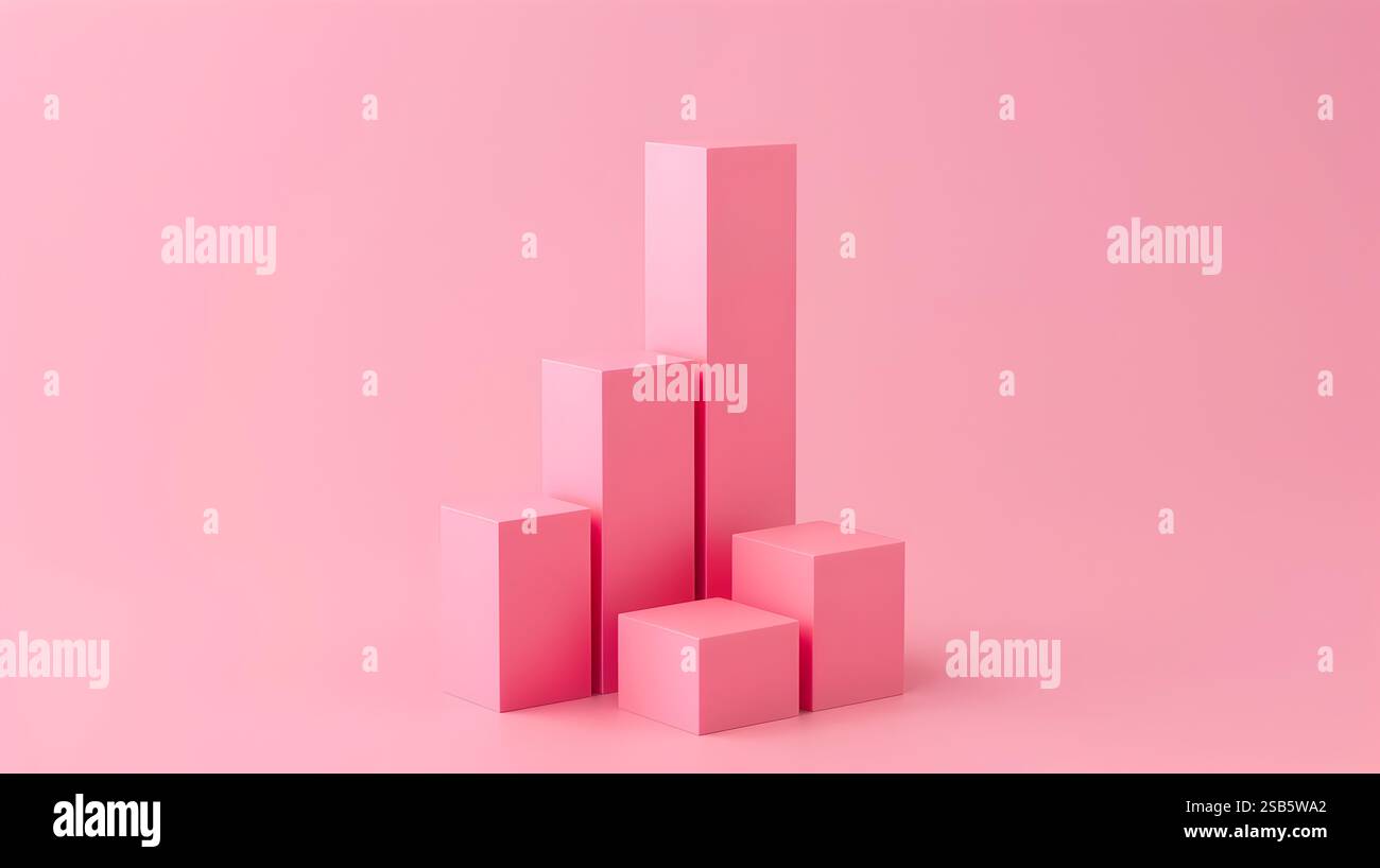 A sleek and modern 3D bar chart icon in a vibrant pink color,popping ...