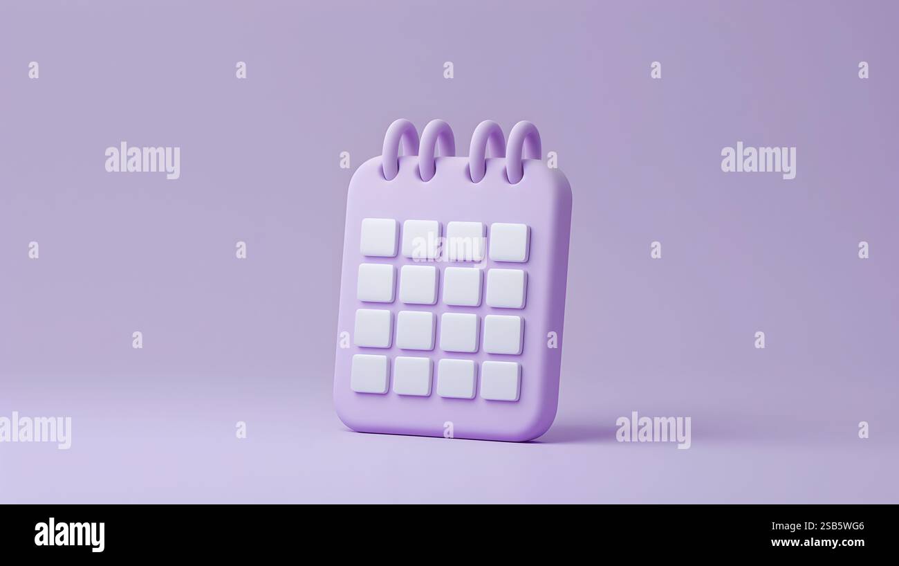 This image depicts a charming 3D calendar icon set against a muted ...