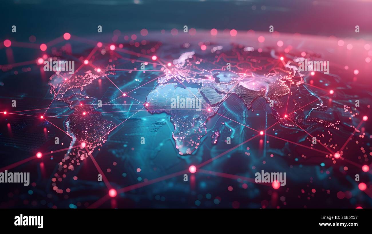 This image illustrates a global 5G network,visualized through a ...