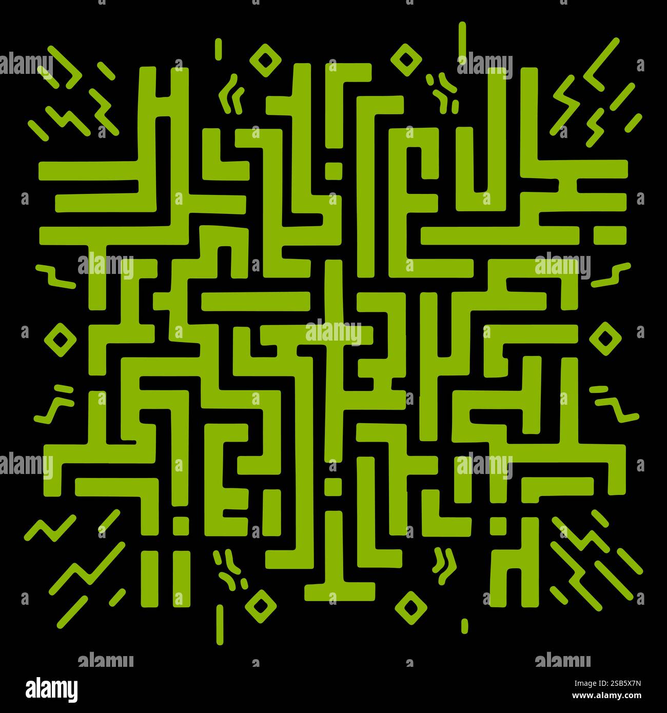 A complex arrangement of interwoven green lines forms an abstract ...