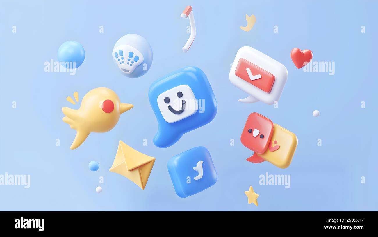 This whimsical 3D rendering showcases an assortment of floating ...