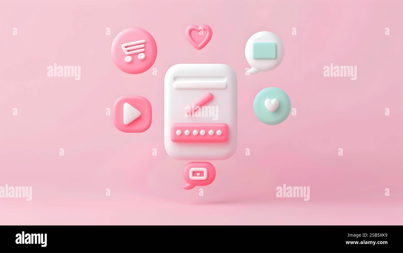 This image showcases a vibrant collection of 3D internet icons designed ...