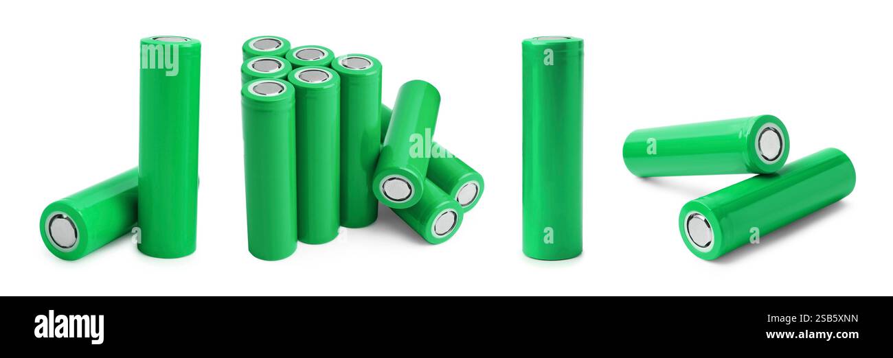 AA alkaline batteries in different colors isolated on white, set Stock ...