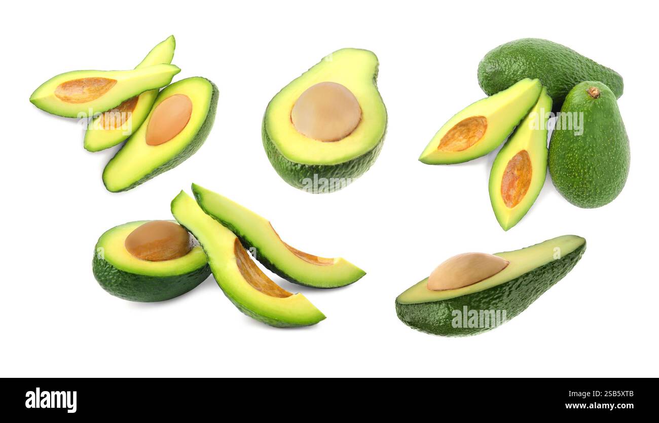 Fresh avocado fruits isolated on white, set Stock Photo - Alamy