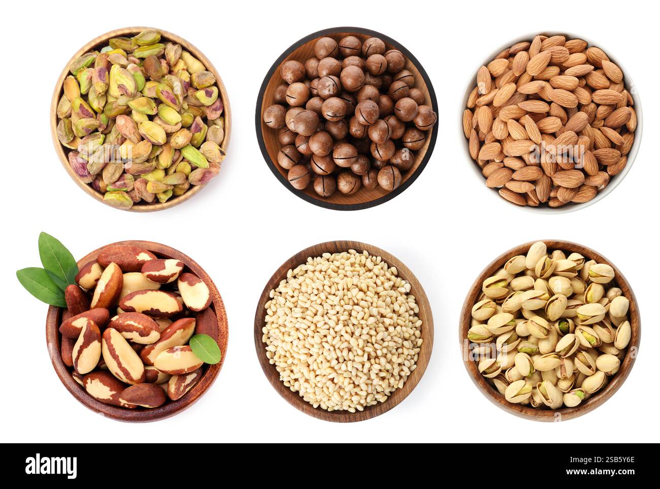 Brazil and other nuts in bowls isolated on white, set. Top view Stock ...