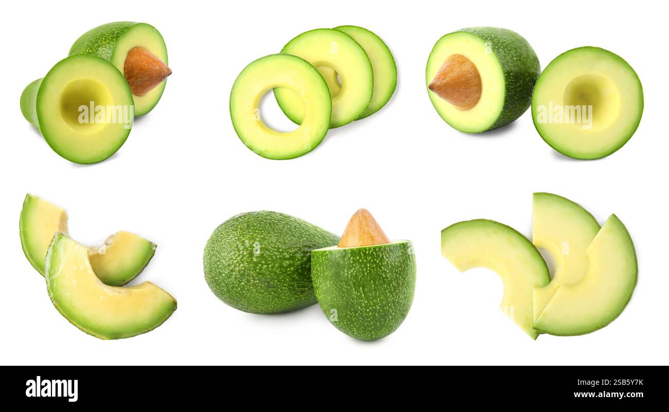 Fresh avocado fruits isolated on white, set Stock Photo - Alamy