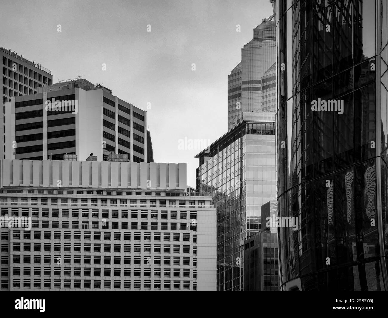 Close-up view of Hong Kong's dense cityscape. Modern buildings rise ...