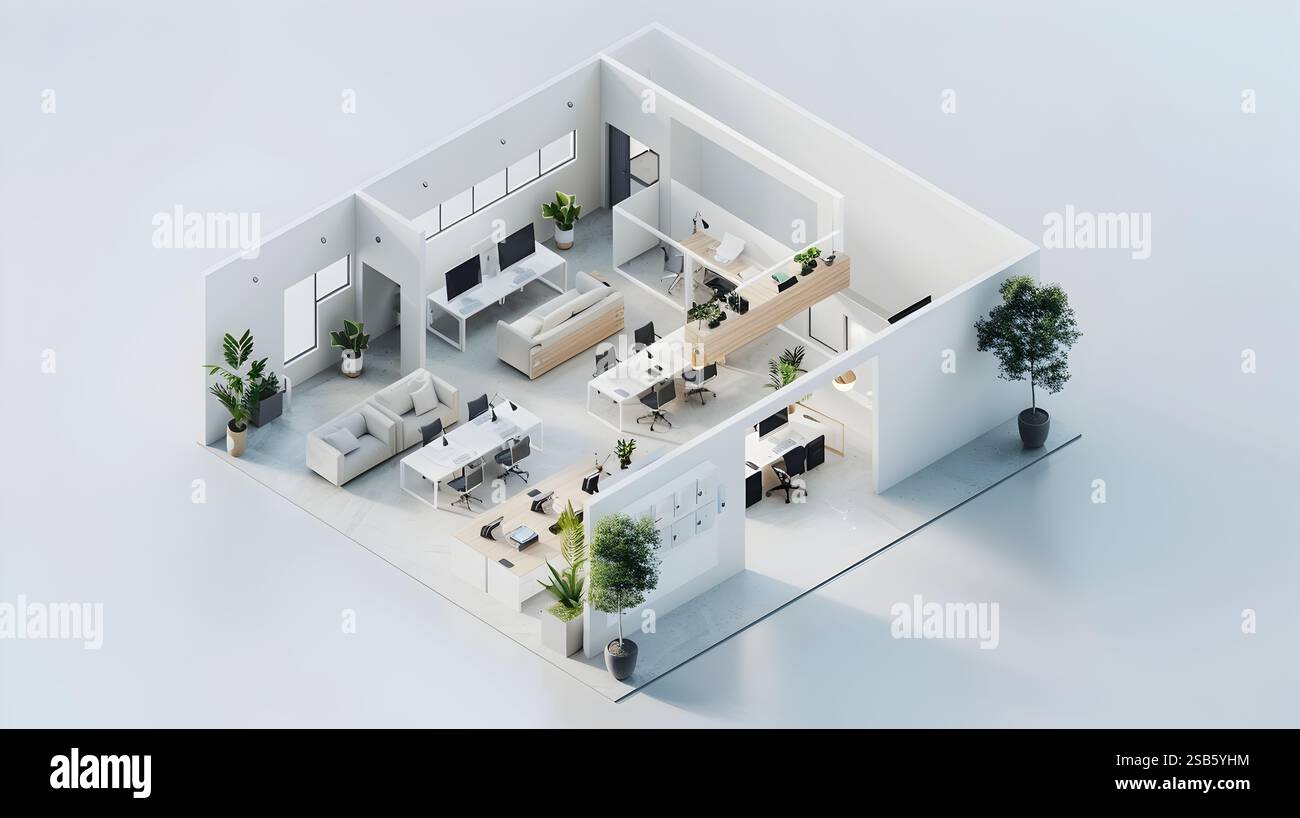 This image depicts a meticulously designed high-end corporate office ...