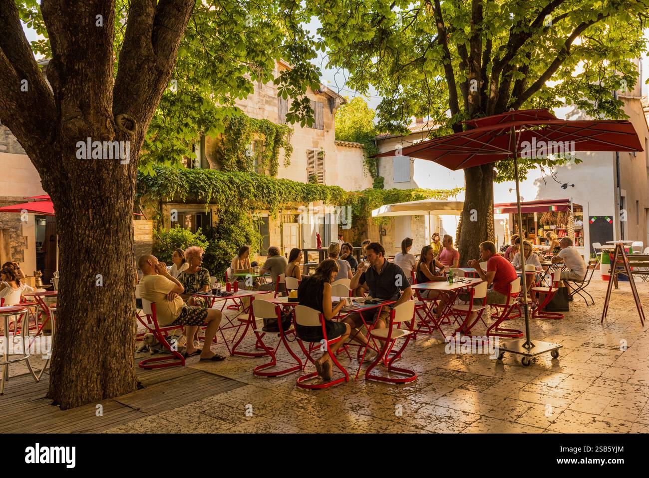 St Remy de Provence, Buches du Rhone, France, 25,06,2018. Place Favier ...