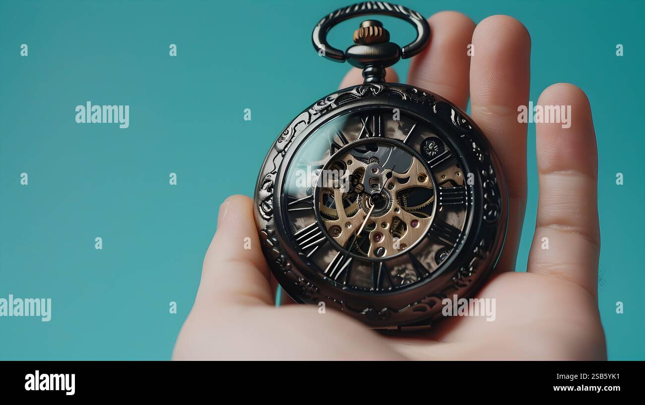 This captivating image showcases an elegant vintage pocket watch ...