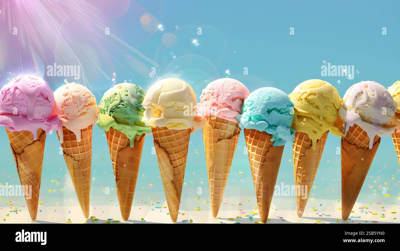 This captivating image showcases an array of beautifully crafted waffle ...