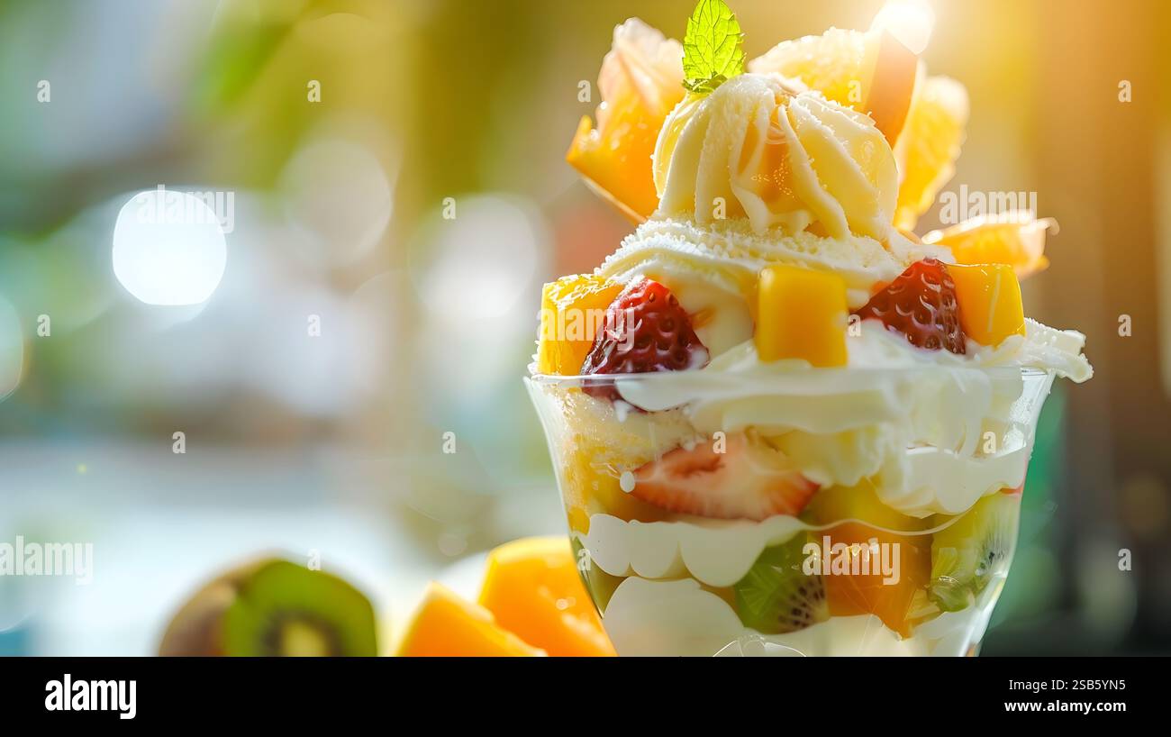 This mouthwatering image showcases a beautifully crafted ice cream ...