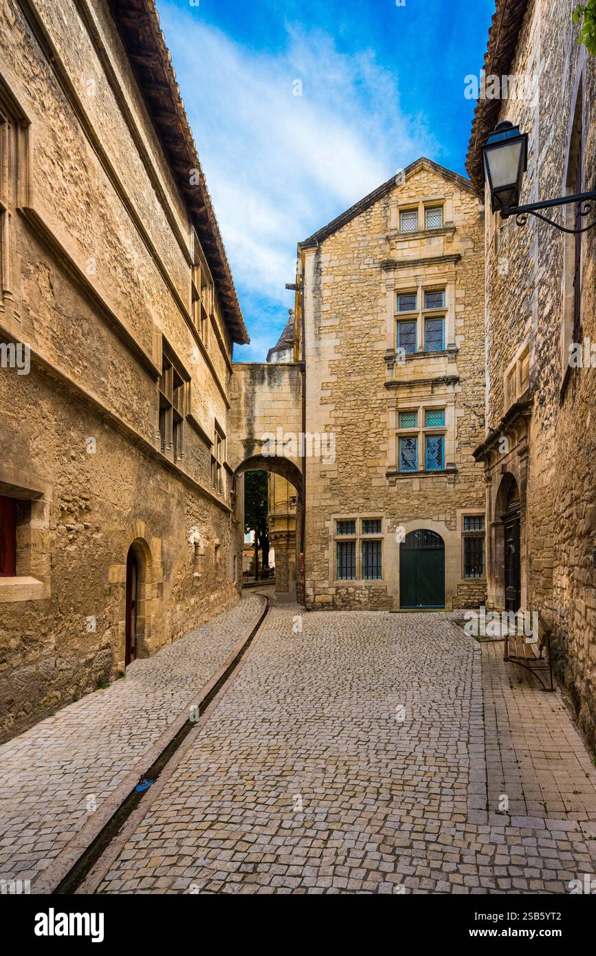 Street in historic city center of St Remy de Provence. Buches du Rhone ...