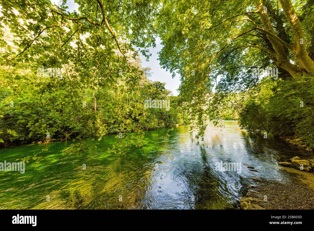 The romantic river Sorgue in Fontaine de Vaucluse. Vaucluse, Provence ...