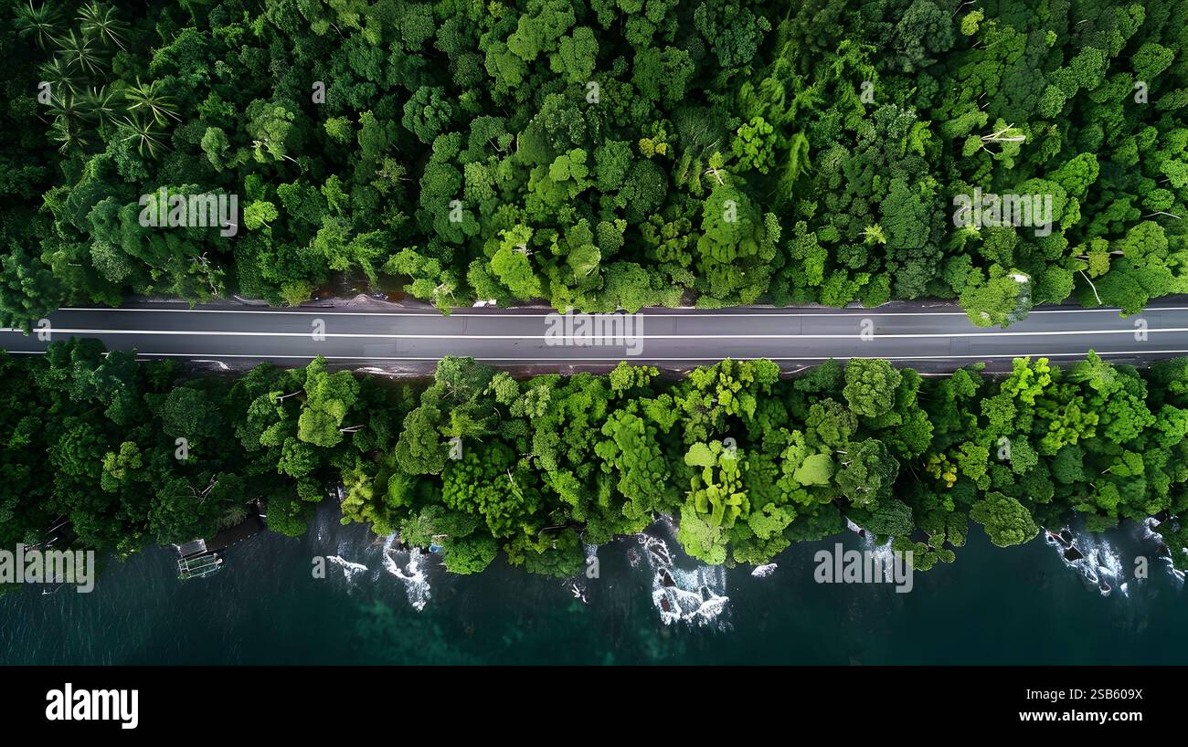 Stunning aerial view capturing the geometric beauty of a straight road ...