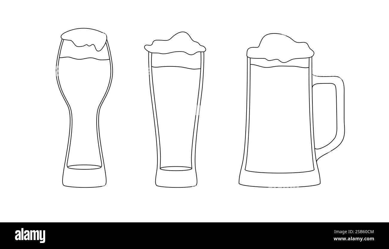 Monochrom Glasses of beer, hand-drawing oktoberfest beer, beer with ...