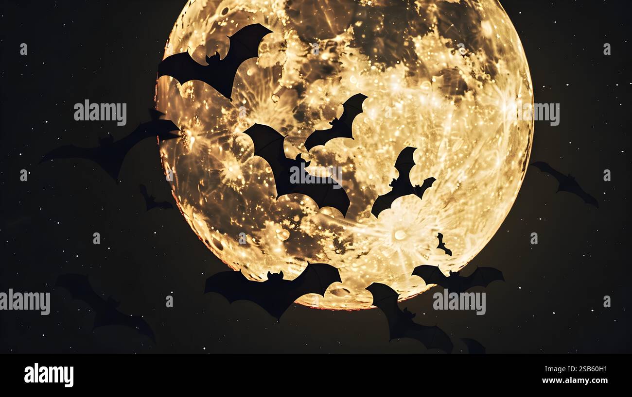 This dramatic,gothic-inspired scene depicts a large,radiant full moon ...