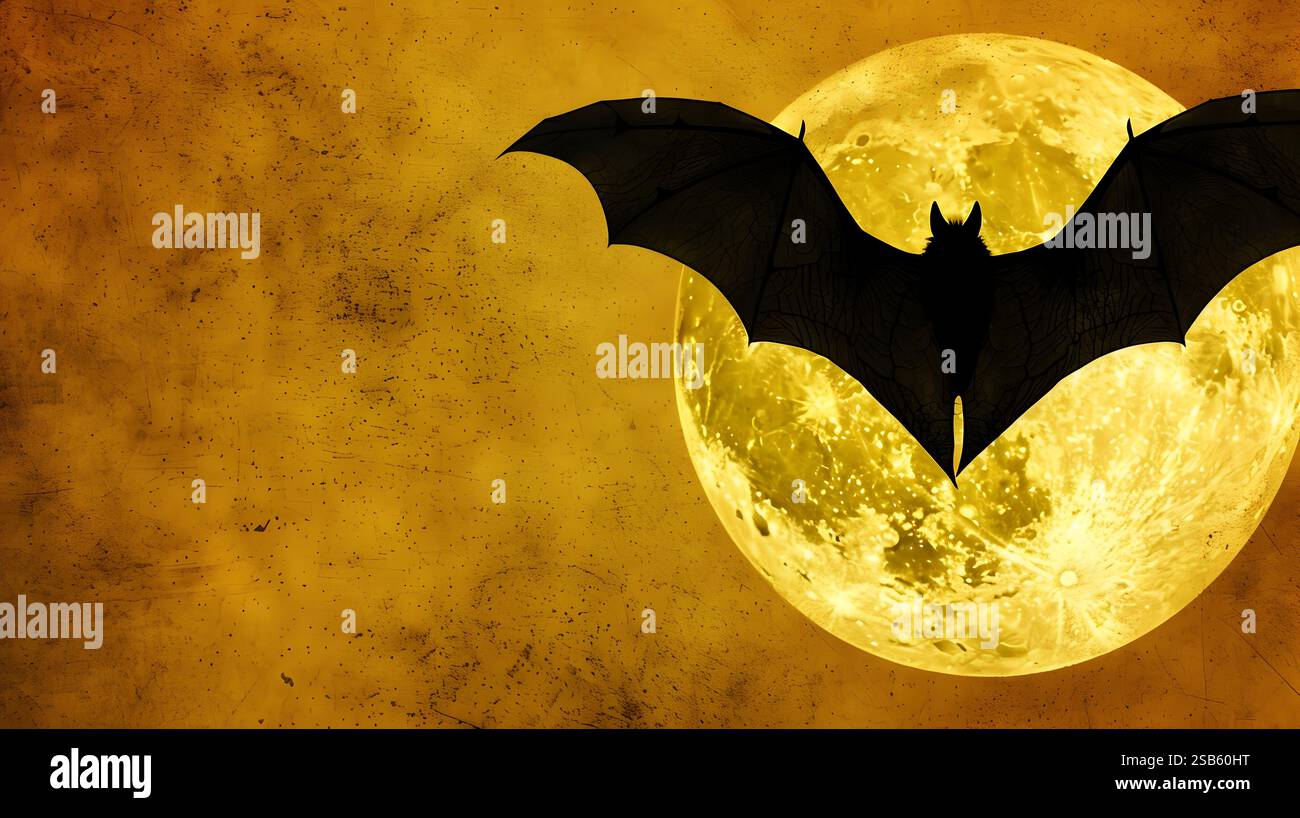 This striking image depicts the silhouetted form of a bat in flight,its ...
