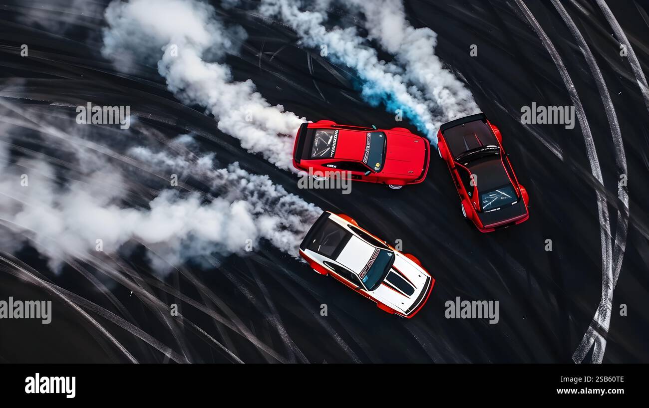 This dynamic top-down image captures the intense action of a drift ...