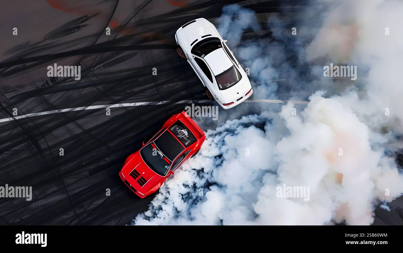 This captivating image captures the intense action of a fierce drift ...