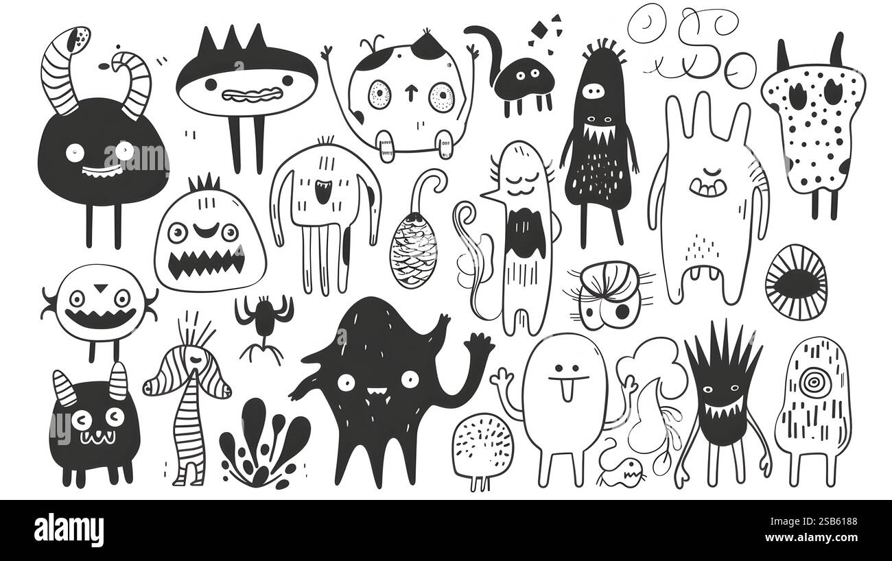 This image showcases a delightful collection of line art cartoon ...