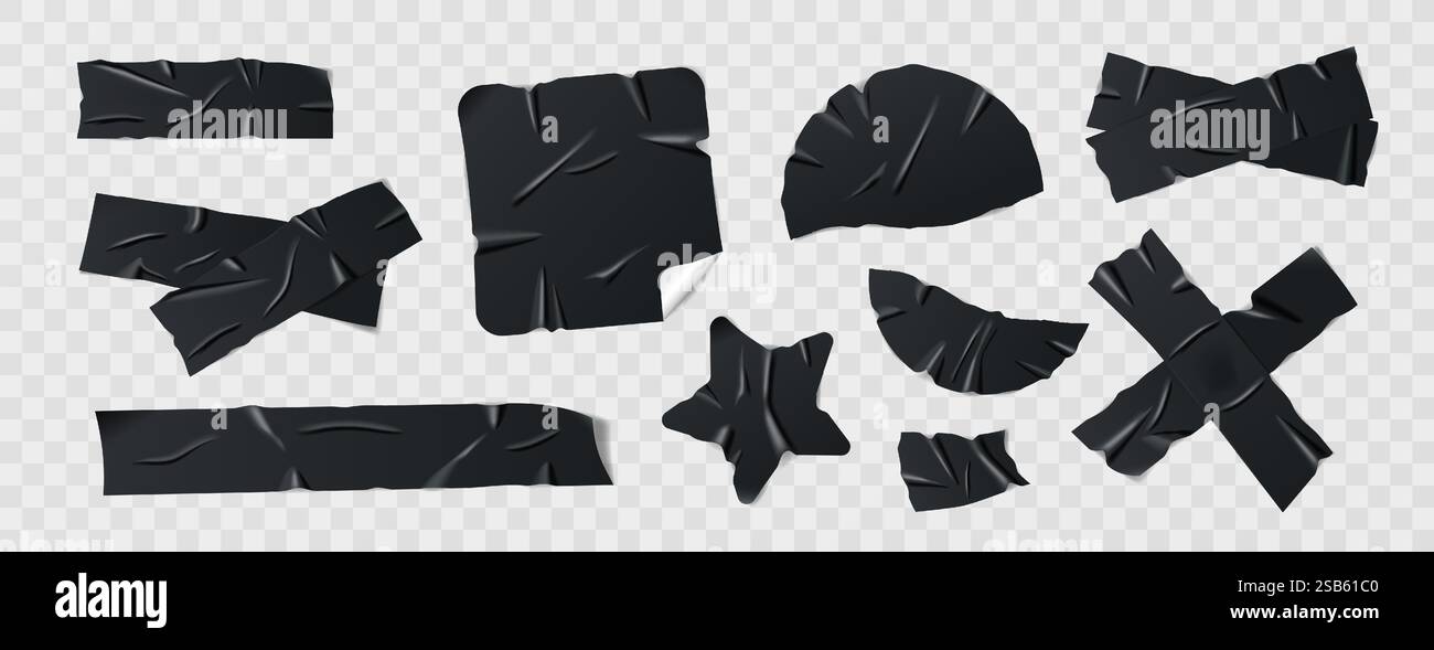 Set of realistic black pieces of sticky duct tape Stock Vector Image ...