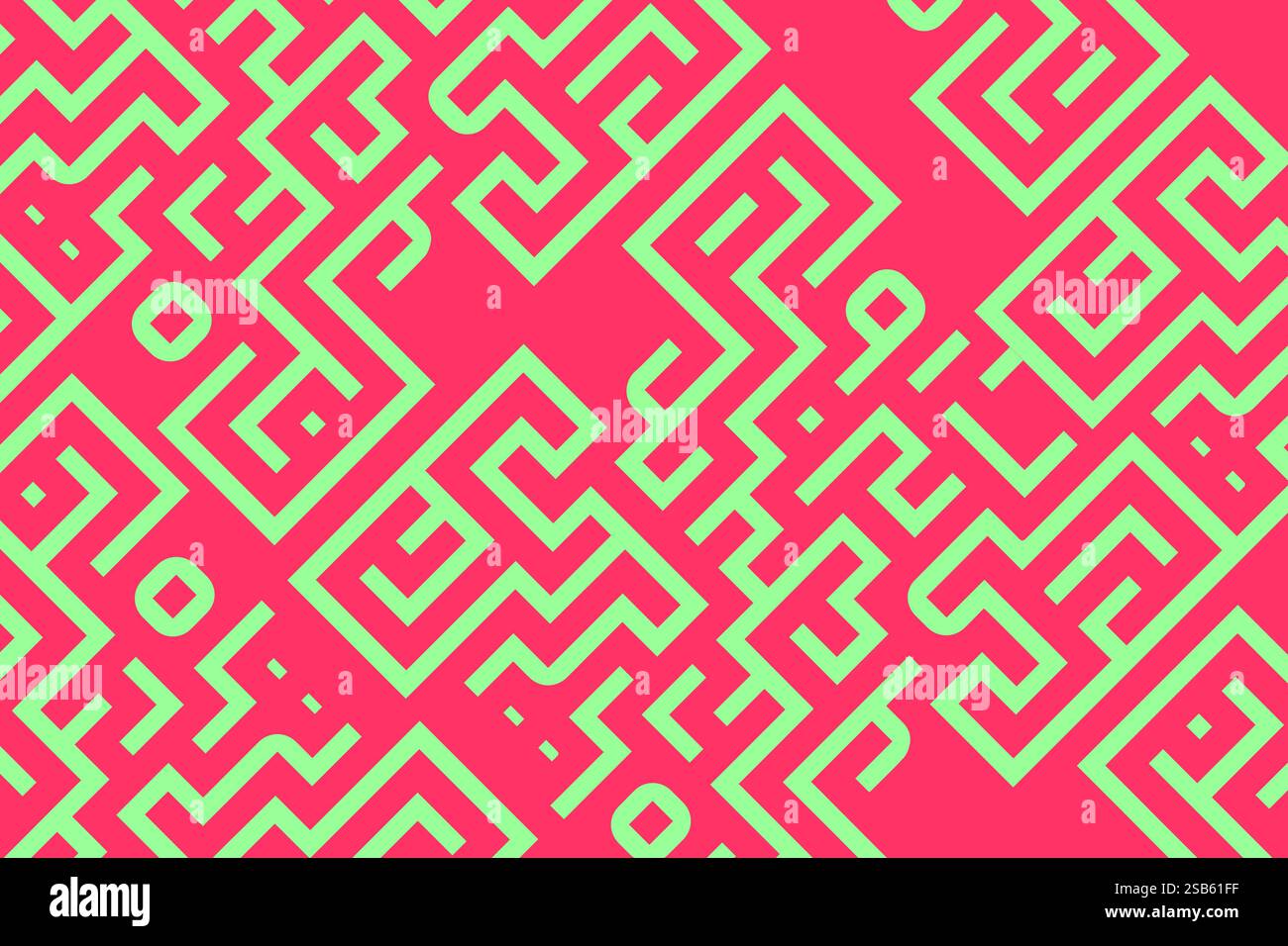 Abstract maze pattern design with bright pink and green colors for ...