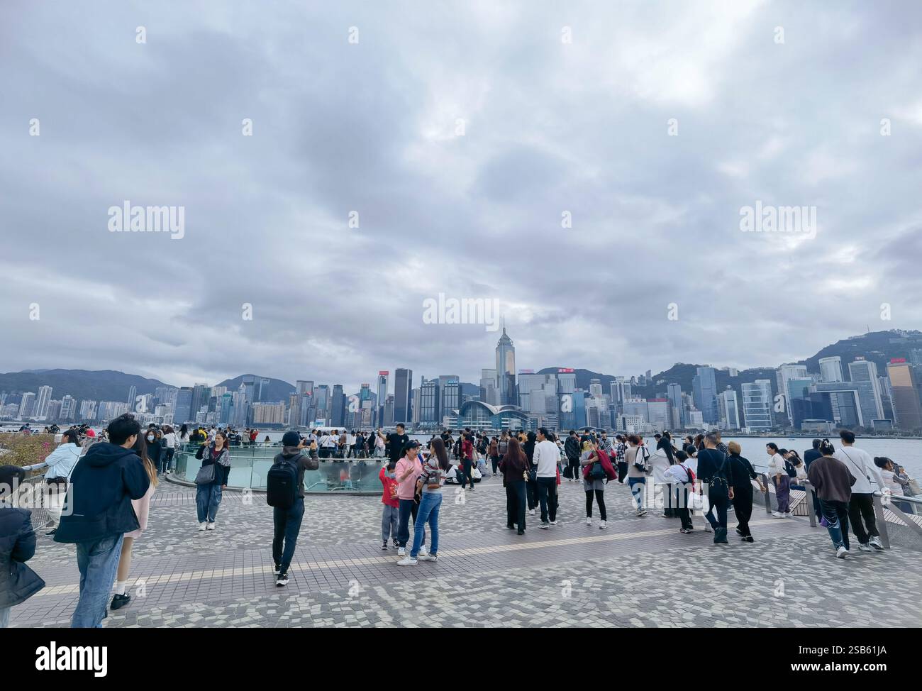 Hong Kong, China - February 01, 2025 : Overcast sky over Tsim Sha Tsui Promenade during Chinese ...