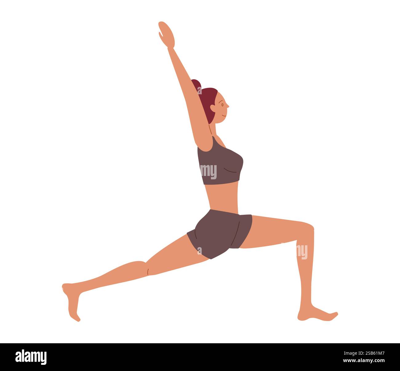 The woman in activewear performs a lunging exercise, stretching her arm ...