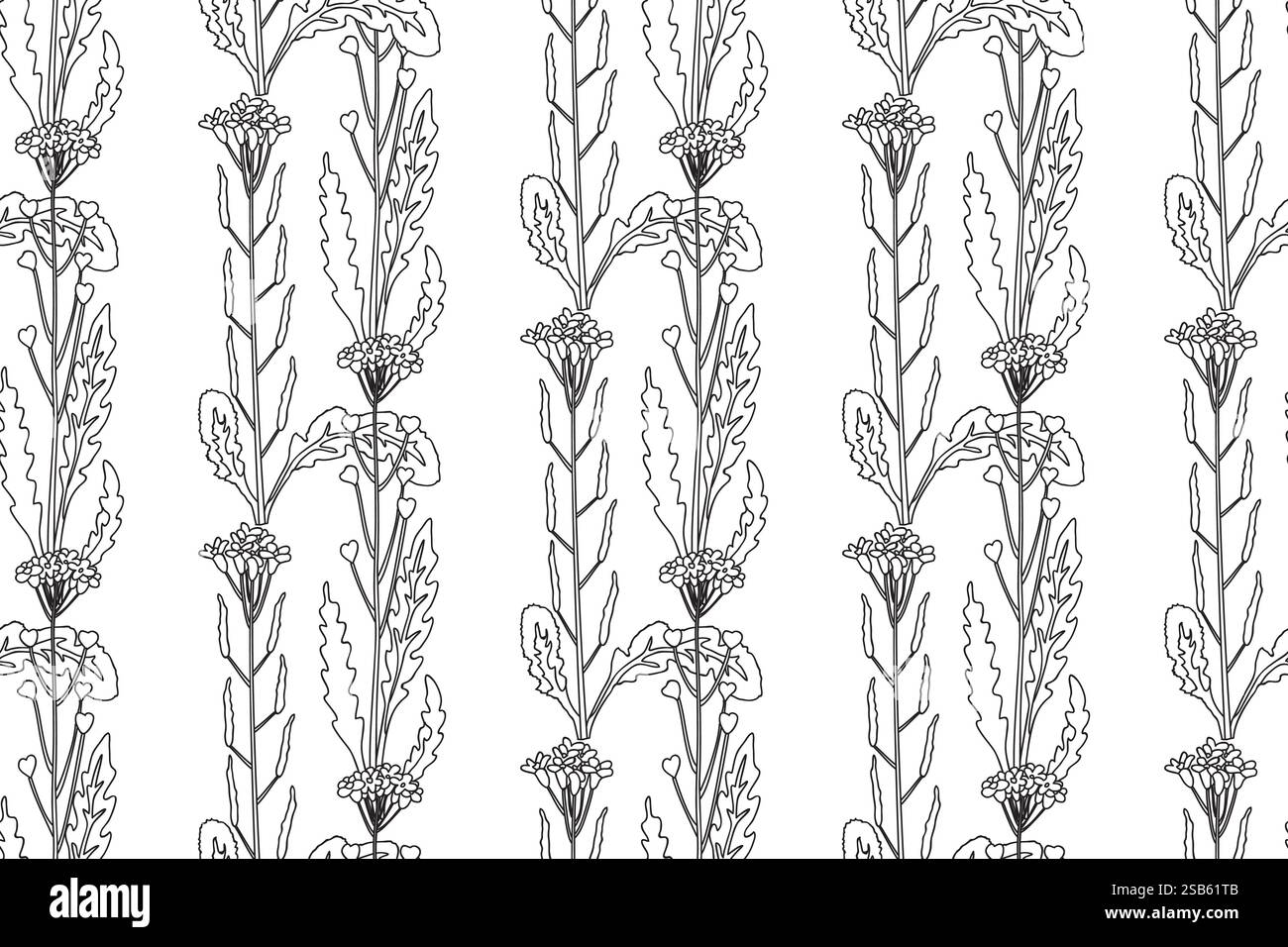 Line art botanical abstract seamless plant pattern with wildflowers ...