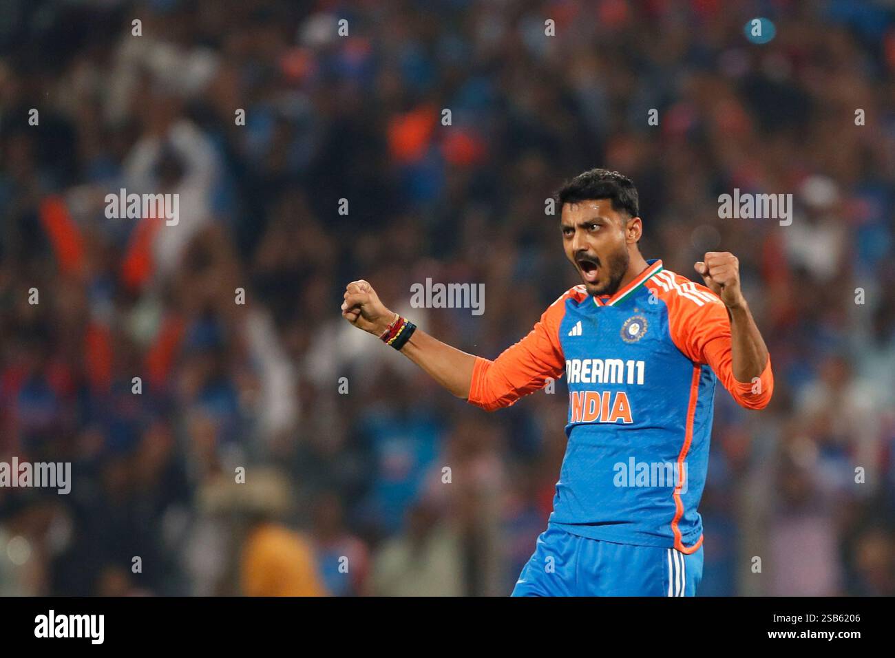PUNE, INDIA - JANUARY 31: Axar Patel of India celebrates after taking ...