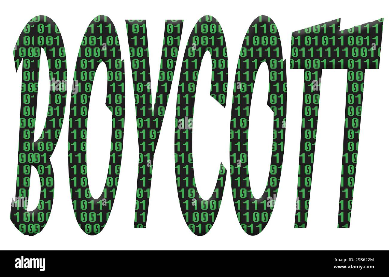 Digital composite The word Boycott with an overlay of binary computer ...