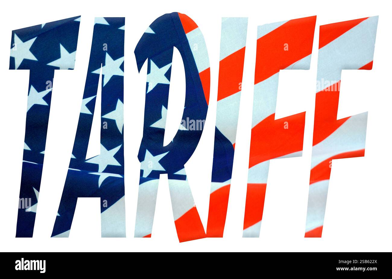 Digital composite The word tariff with an overlay of the American flag ...
