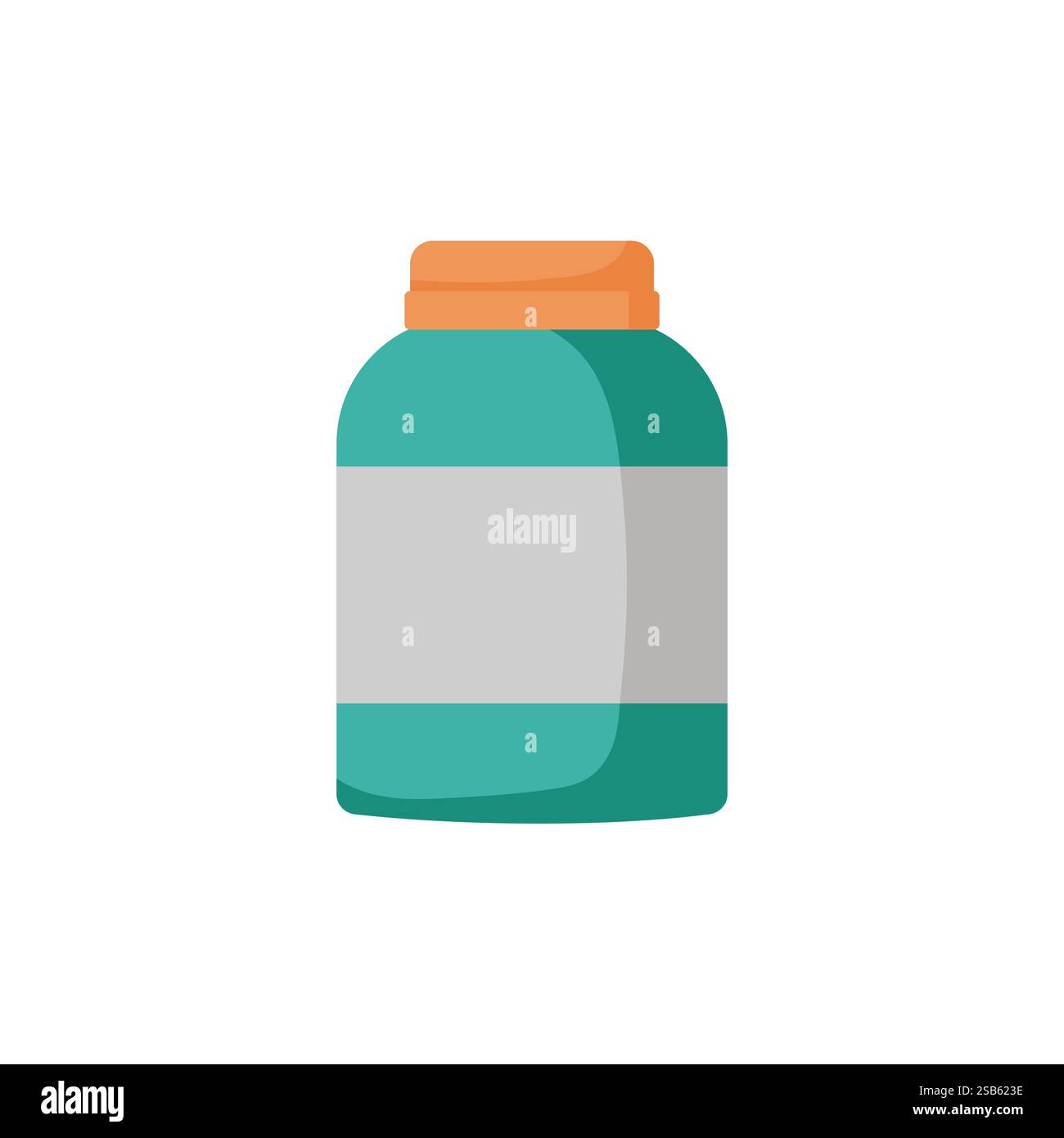 A teal and orange container holds powdered nutritional supplement. The ...