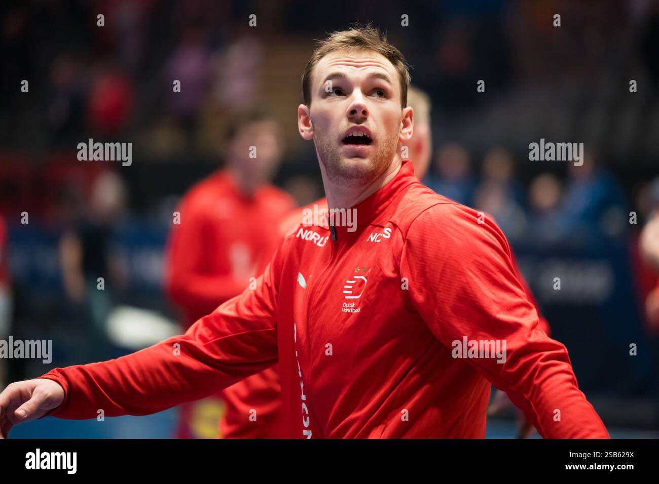 Oslo, Norway. 31st Jan, 2025. Mathias Gidsel of Denmark is warming up ...
