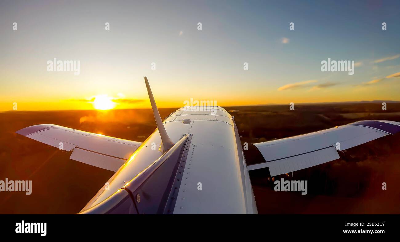 A small general aviation aircraft follows precise air traffic control ...
