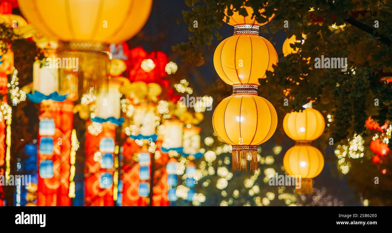 Beijing, China. Orange Yellow Paper Lanterns On Zigong Lantern Festival ...
