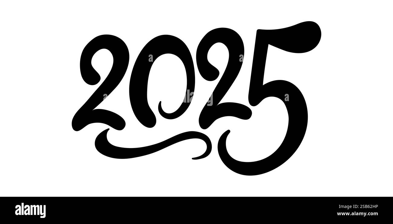 2025 handwritten text. Typography vector design for Happy New Year ...