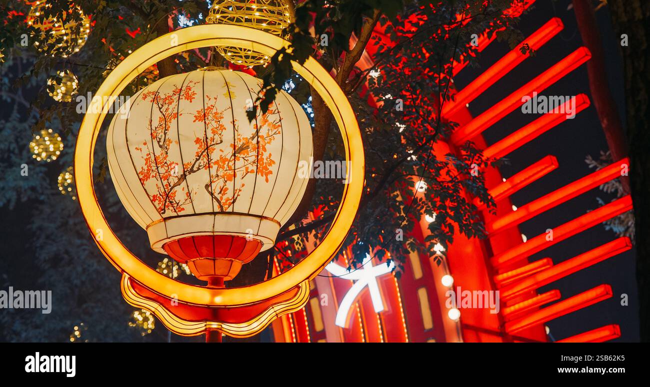 Beijing, China. Orange Yellow Paper Lantern On Zigong Lantern Festival In Beijing. Lantern ...