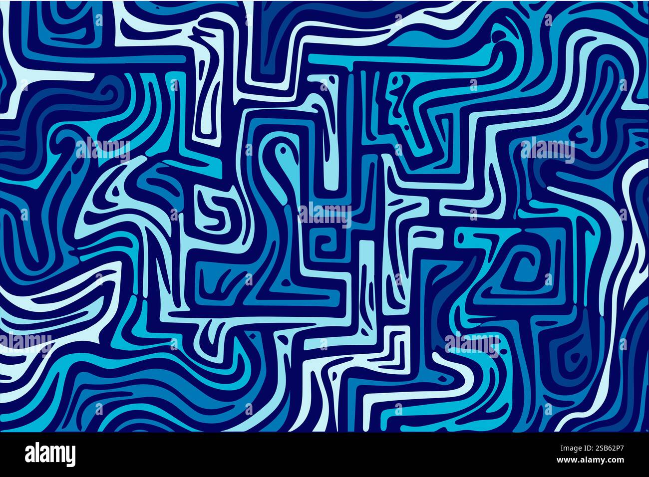 Intricate lines and swirling shapes form an abstract pattern in shades ...