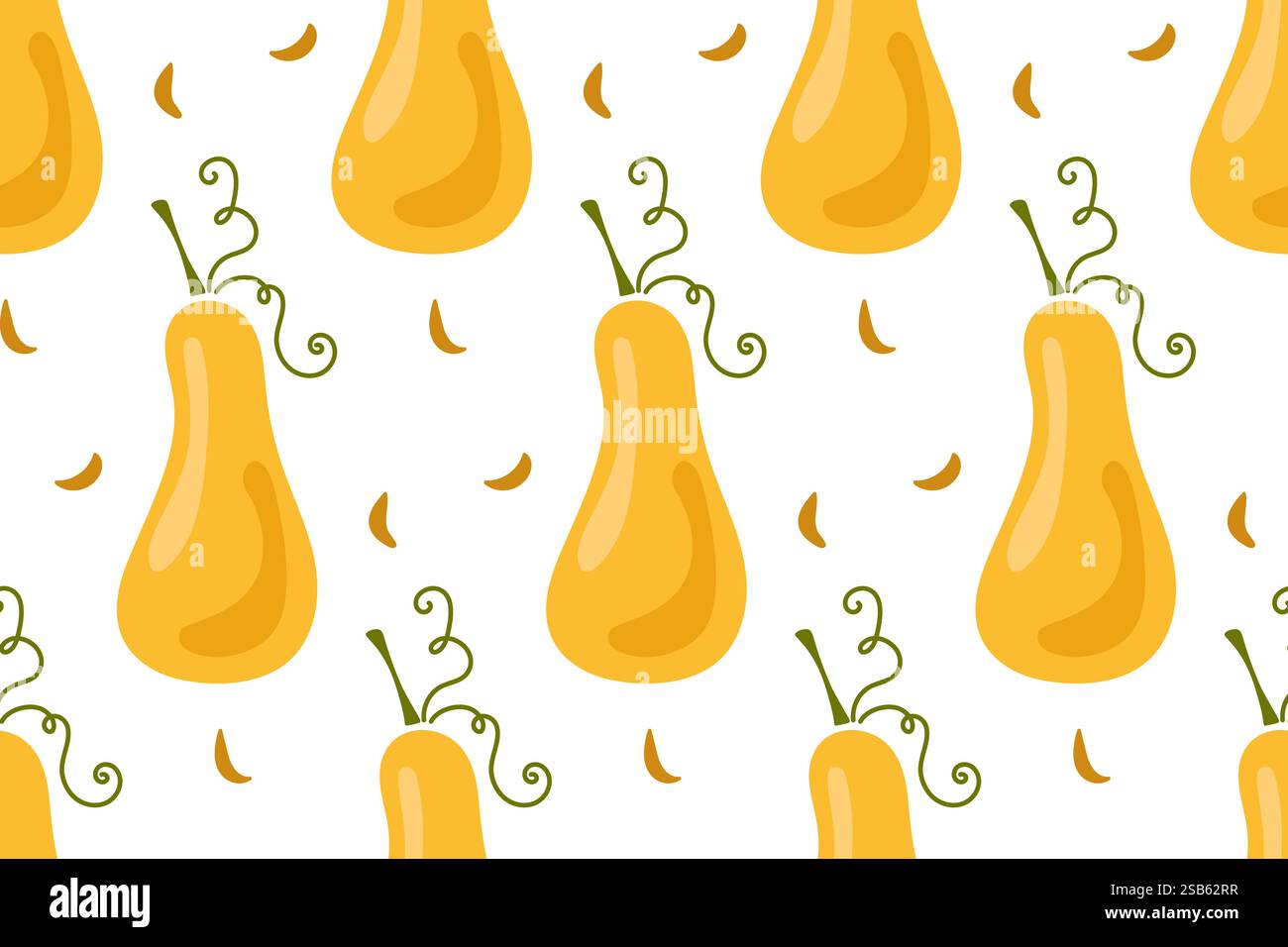 A repeating pattern featuring yellow gourds with green stems and leaves ...