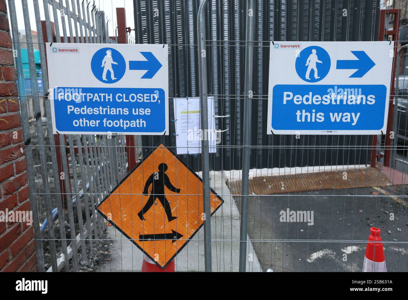 Dublin, Ireland - 21st January 2025 - fencing and pedestrian road ...
