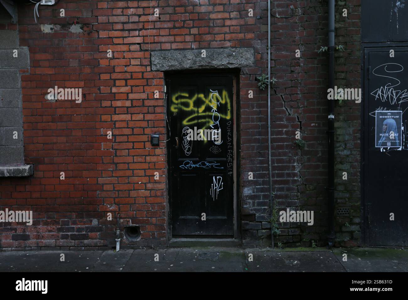 Dublin, Ireland - 21st January 2025 - a black door covered in yellow ...