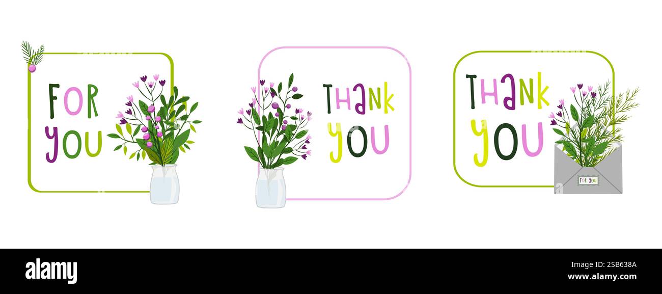 Thank You Appreciation Gratitude Floral Leaves Trendy Typography Vector ...