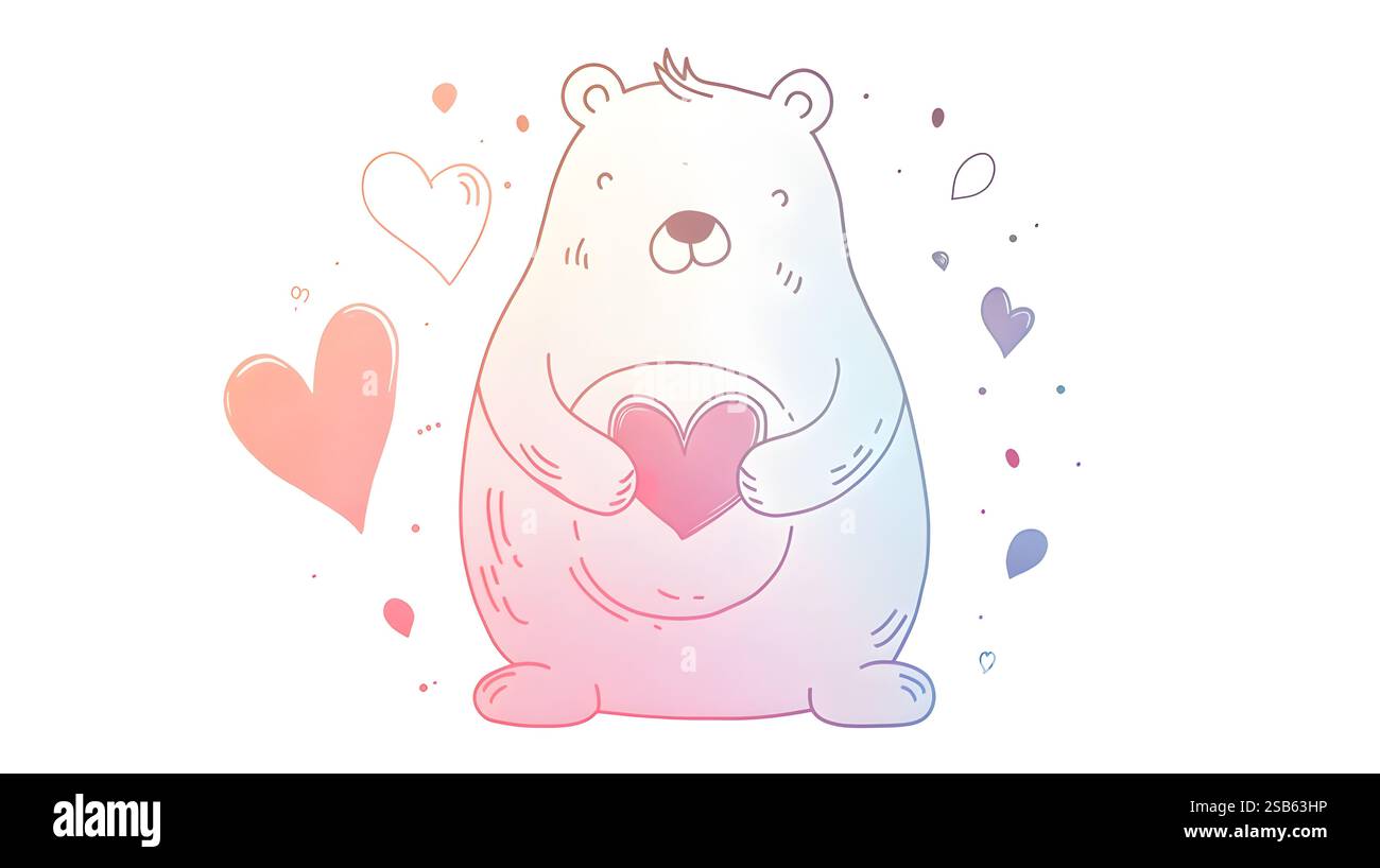 This delightful line art depicts a charming,chubby bear character ...