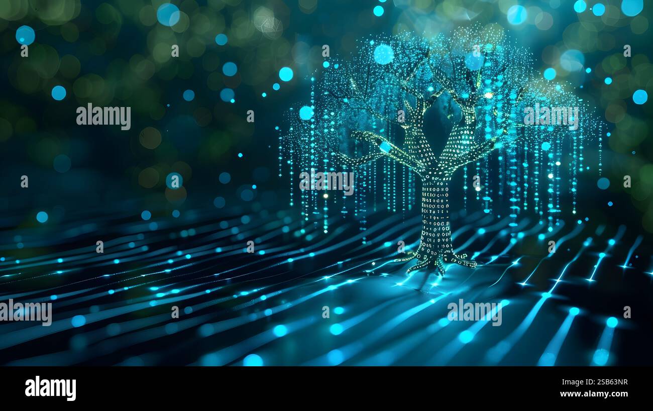 This striking digital artwork represents the concept of technological ...