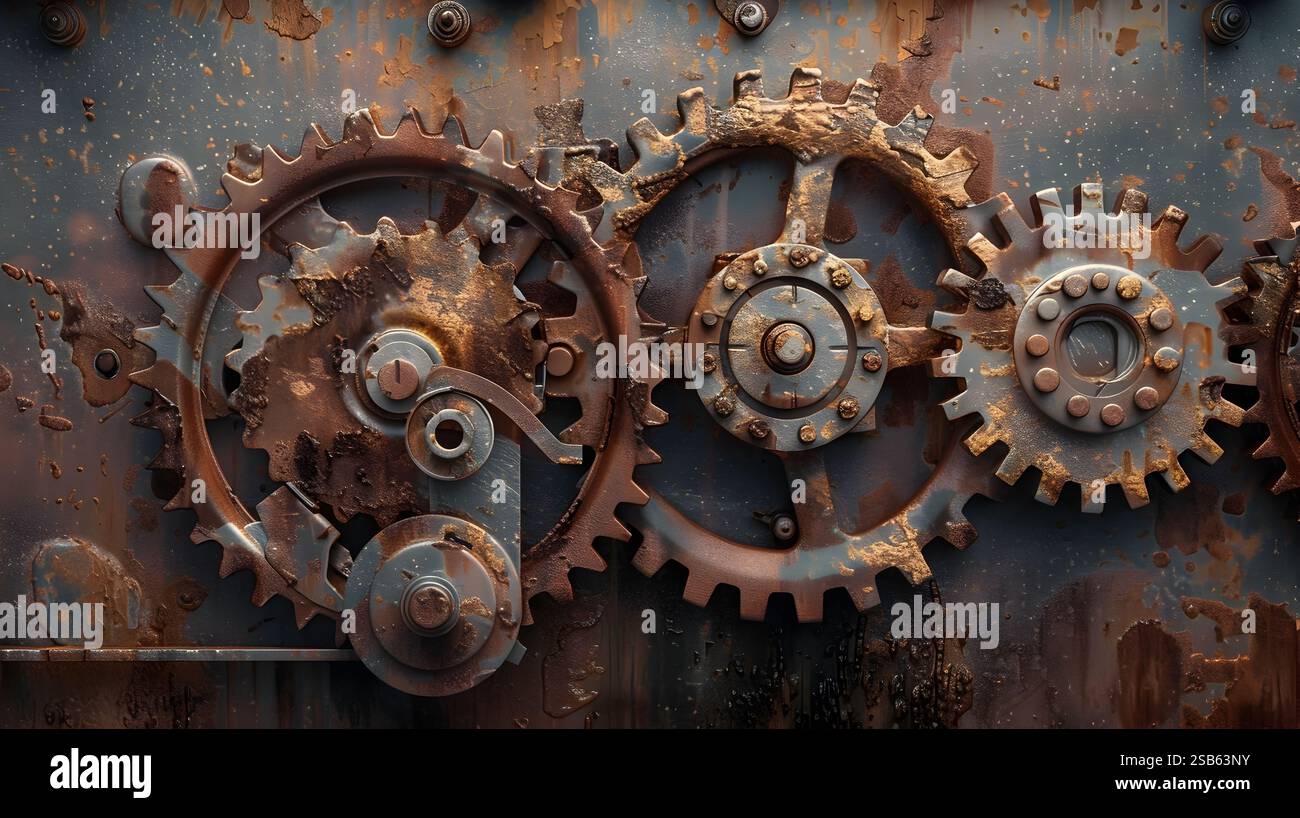 This image illustrates the transformation of old,rusty gears and cogs ...