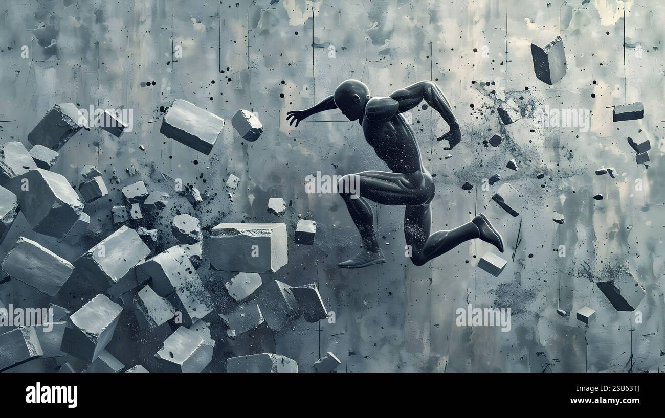 This striking 3D depicts a dynamic,silhouetted figure breaking through ...