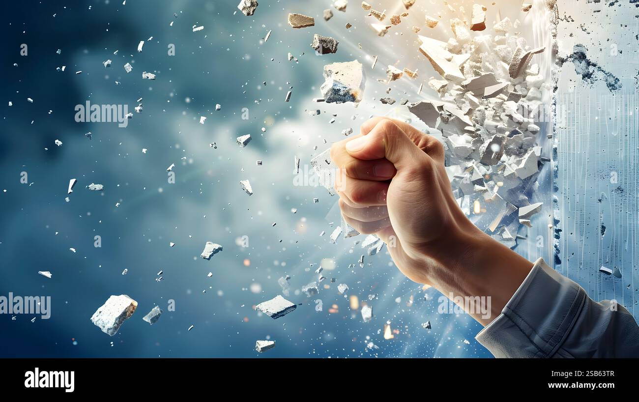 A striking image showcasing a powerful hand forcefully smashing through ...