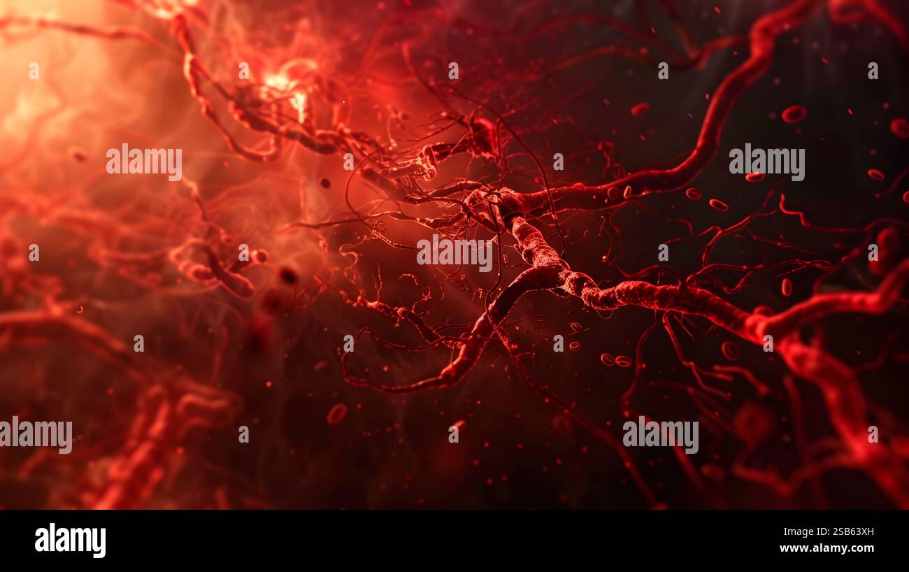This captivating image showcases a dynamic visualization of glowing red ...